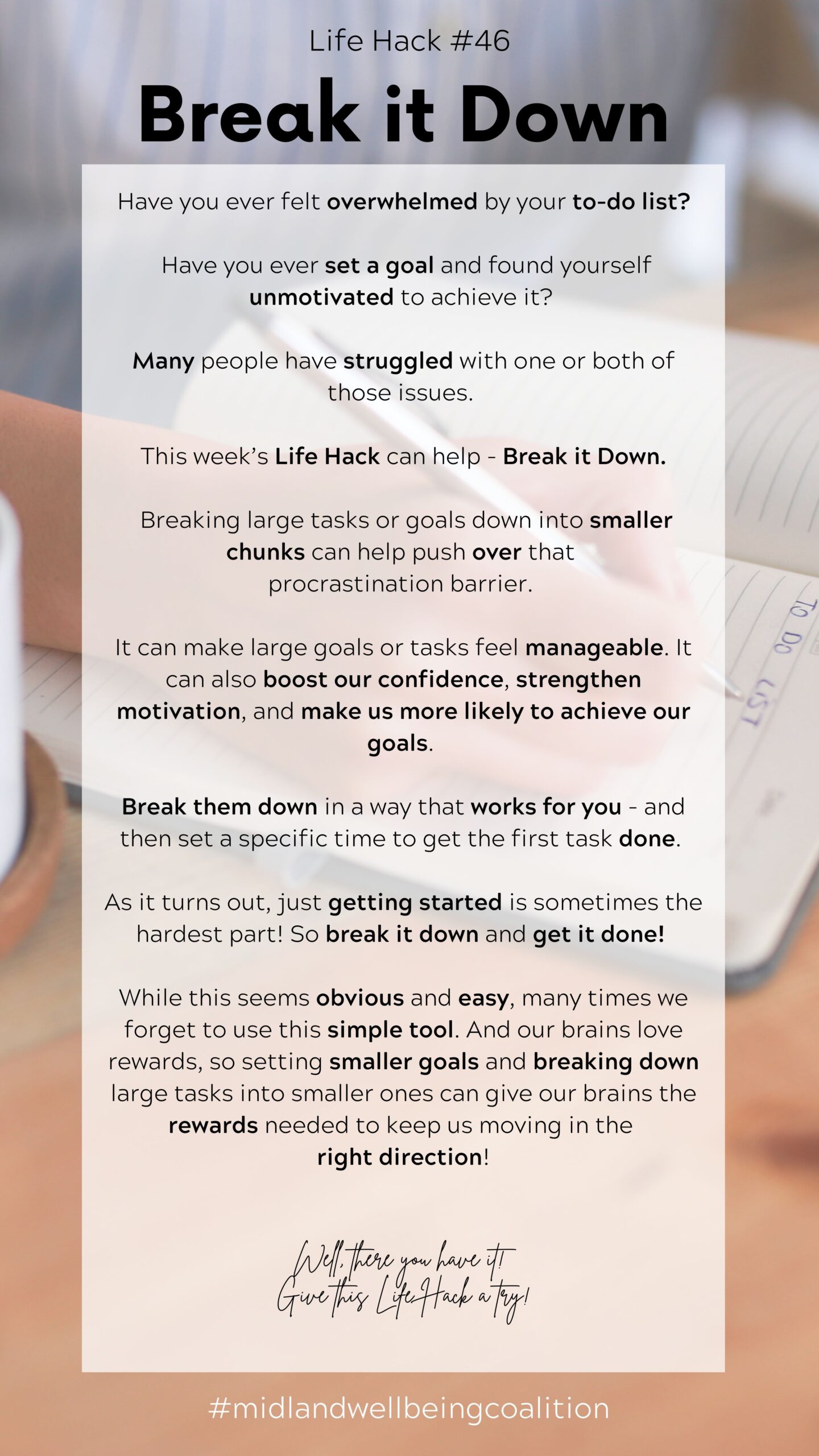 Life Hack in Action #22: Break it Down - Midland Area Wellbeing Coalition